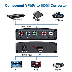 EASYCEL Component to HDMI Converter with 1.2 Meter HDMI Cable, RGB to HDMI Converter, 1080P 5RCA YPbPr to HDMI Converter