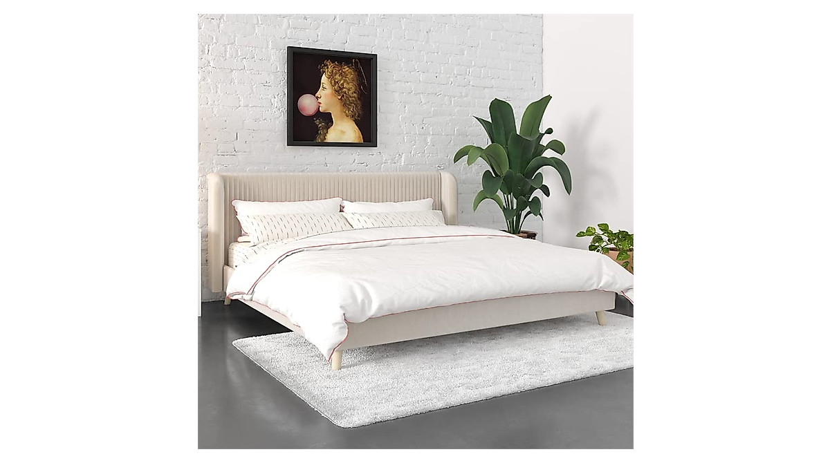 Novogratz Holly Wingback Bed Frame in Ivory Velvet