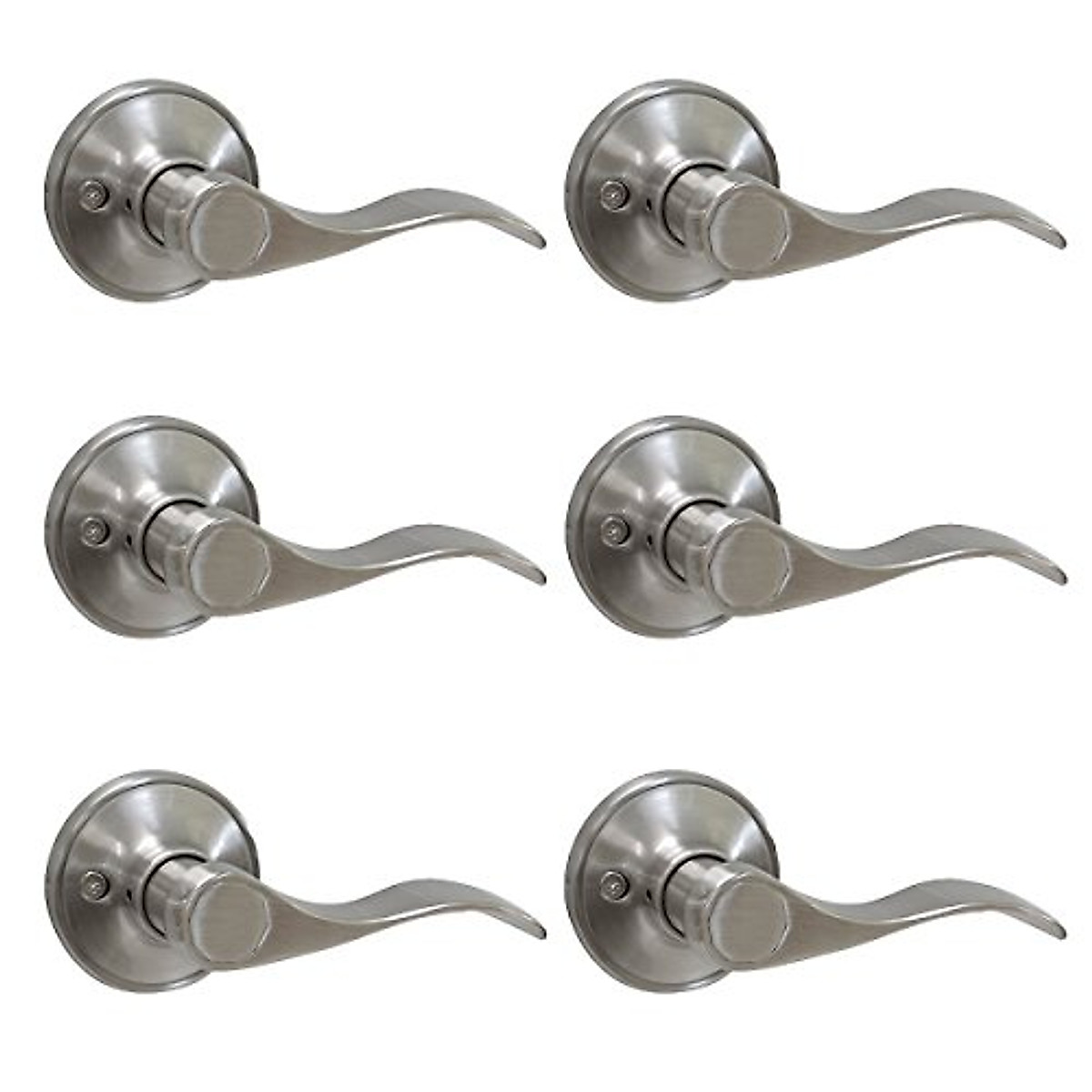 Probrico Wave Style Single Dummy Door Levers Dummy Door Handles Satin Nickel Finish, Right Handed, Pack of 6