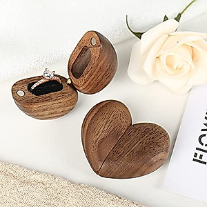 Wooden Ring Box Heart Shaped Ring Box for Wedding,Proposal,Engagement Ring Box,Wood Ring Case Wood Ring Holder Gift (True Love Eternal Black Walnut)