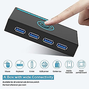 SGEYR USB 3.0 Switch USB Switcher 2 Computers Sharing 4 USB Devices USB Metal KVM Switch for Printer, Keyboard switches, Scanner PCs with One-Button Swapping and 2 Pack USB Cables
