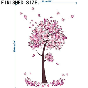 BIBITIME Beautiful Butterfly Tree Wall Decals Living Room Branch Butterflies Hearts Vinyl Sticker for Nursery Bedroom Kids Room Decor Art Mural DIY PVC Decorations