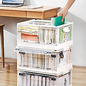 Flycoin Storage Bins with Lids,Large Organization and Storage with Wheels,Double Doors Plastic Foldable Box, Clear Stackable Closet Storage Bins, Toy Storage,Plastic Storage Cubes Cart
