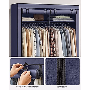 SONGMICS Closet Wardrobe, Portable Closet for Bedroom, Clothes Rail with Non-Woven Fabric Cover, Clothes Storage Organizer, 55.1 x 16.9 x 68.5 Inches, Dark Blue URYG002I02