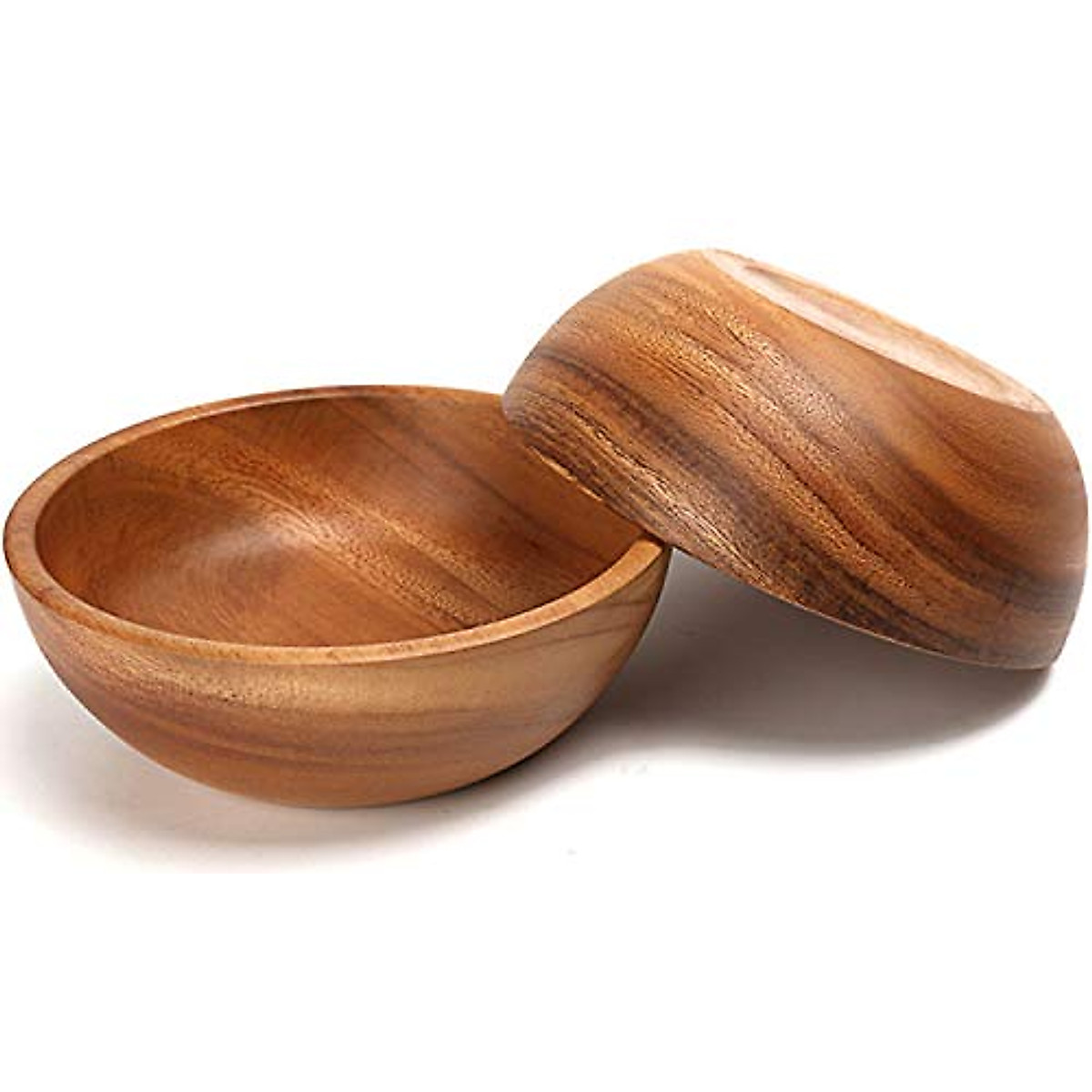 Acacia Wood Bowls Small Size for Handmade -Carved Dia 4"x 1.5 H Set of 4 Calabash Bowls (FREE 4 Wood Spoons)