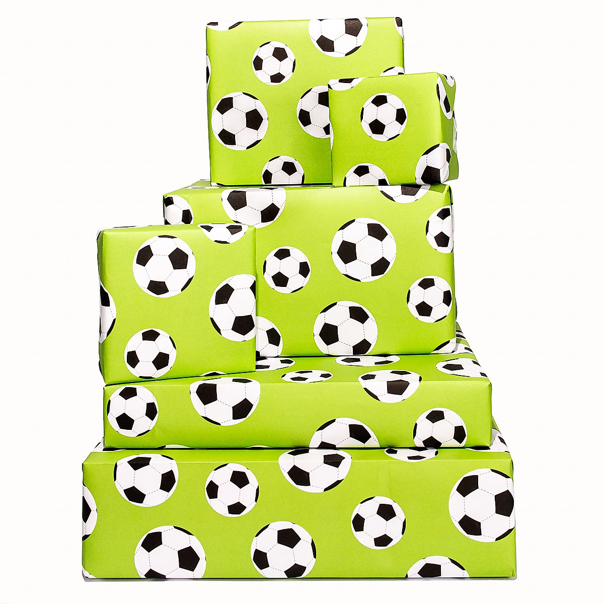 CENTRAL 23 - Fun Wrapping Paper for Boys - 6 Sheets of Birthday Gift Wrap - Soccer - Football Wrapping Paper - For Girls - Green White - Recyclable