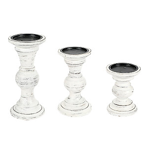 Candle Stands Wooden for Pillar Candles,Rounded Turned Colums, Sustainable Woods, Country Style, Ideal for Reiki, Aromatherapy, Votive Candle Gardens Home décor - 10,8,6 Inch Set of 3 - Antique White