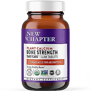 New Chapter Calcium Supplement - Bone Strength Organic Calcium with Magnesium, Vitamin D3+K2, 70+ Trace Minerals for Bone Health, Gluten Free, Easy to Swallow - 120 Slim Tablets