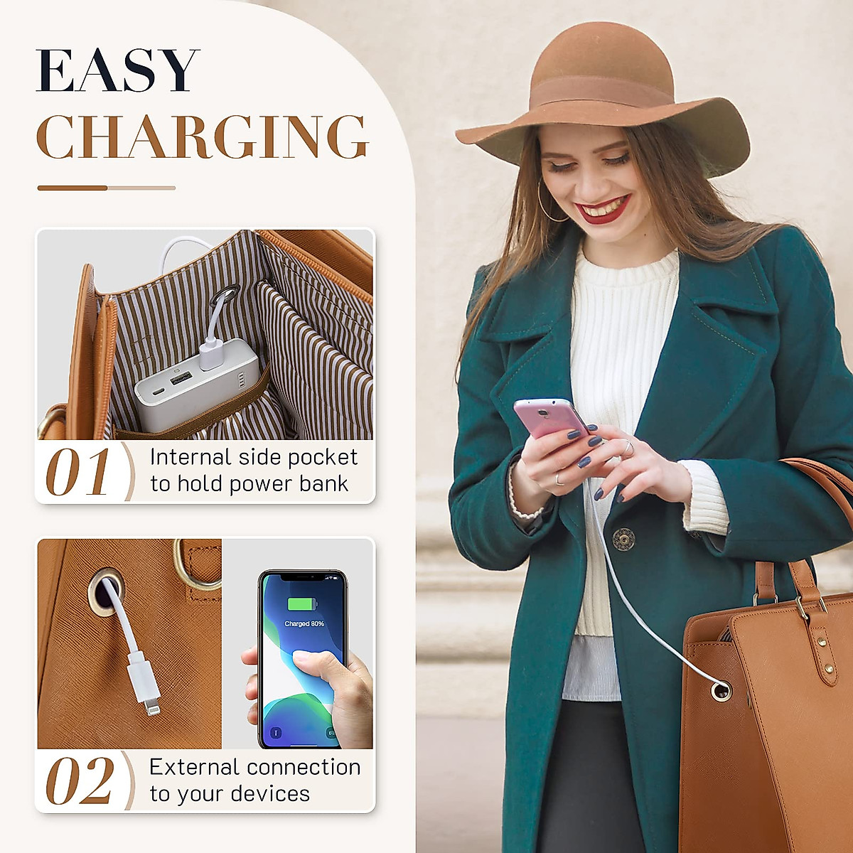 ECOSUSI Laptop Tote Bag Laptop Bag 15.6 inch Work Shoulder Briefcase Computer Messenger with Clutch Satchel Handbag 2 PCS Set (Brown)