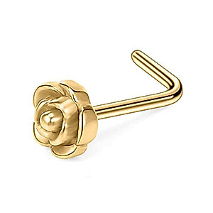 Tvoip 6Pcs 20G Titanium Nose Stud L Bone Shape Elegant Rose Flower Charm Nose Ring Earring Silver Hoop Stud Body Piercing Jewelry