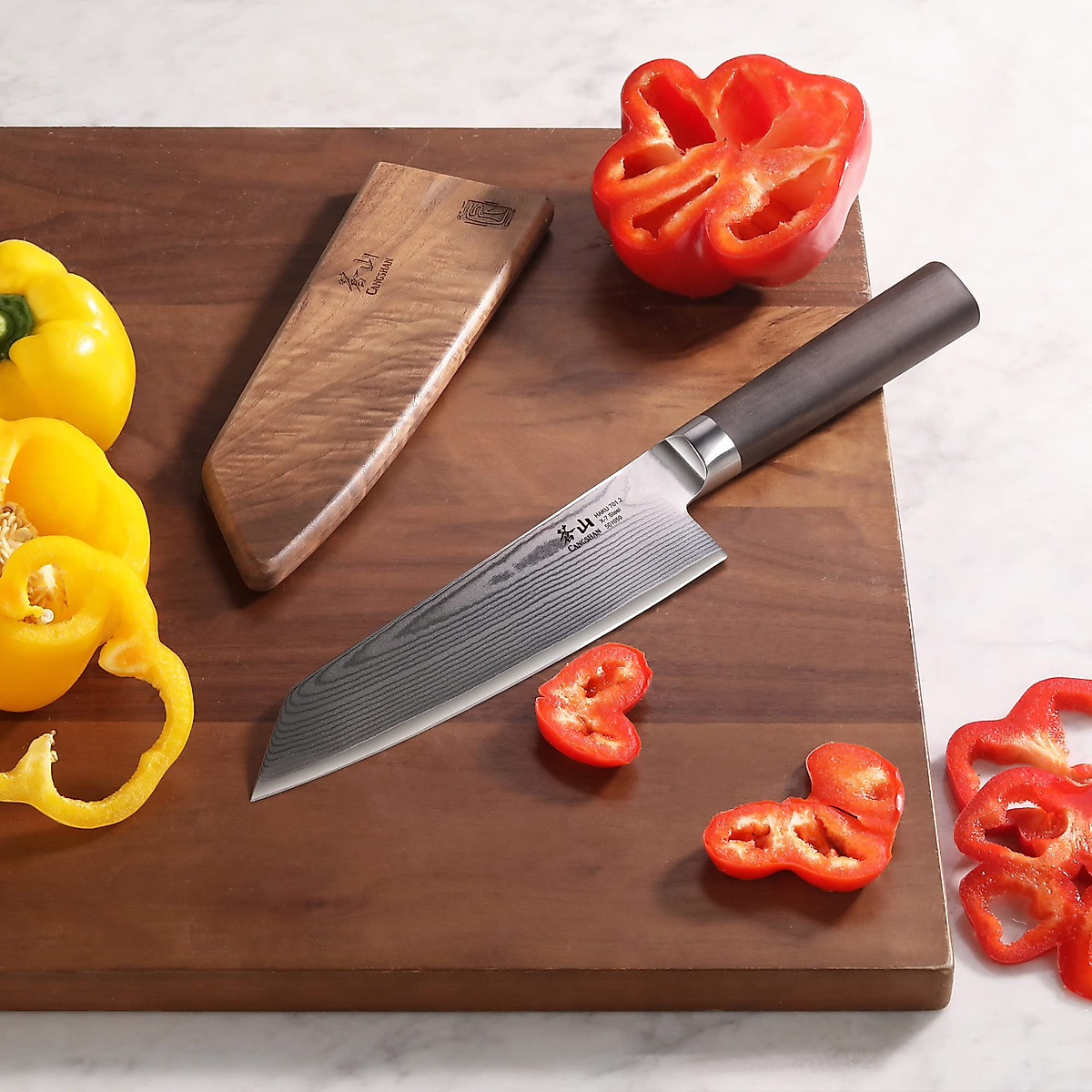 Cangshan HAKU Series 501059 X-7 Damascus Steel Forged 7-inch Kiritsuke Knife with Sheath