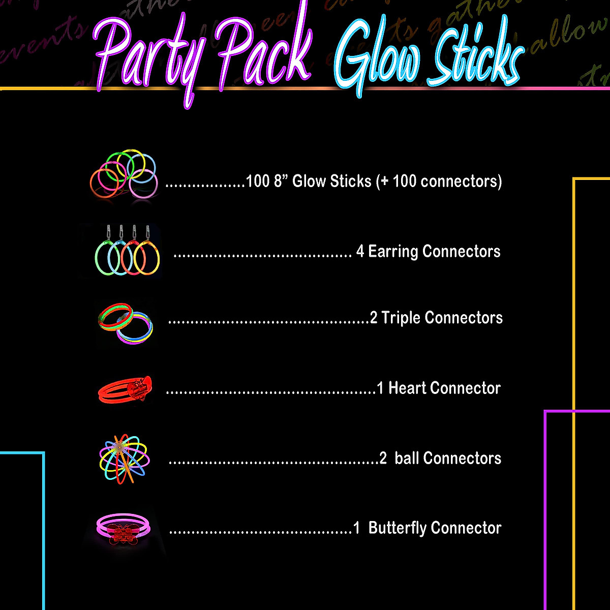 210 PCS Colorful Glow Sticks Party Pack - 100 8' Glow Sticks, 100 Connectors, Fun Accessories - Party Supplies - Glow The Dark Glowing Sticks Fun Party Pack with 8" Glowsticks, Connectors For Weddings
