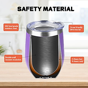 StarSpeed 12oz Wine Tumbler with lid, Stainless Steel Travel Mugs Stemless Double Wall Insulated Coffee Cup, Insulated Wine Glasses Travel Tumbler for Cold & Hot Drinks(Purple, 1)