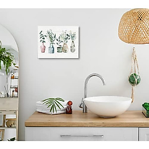 Creoate Bathroom Decor, Botanical Bathroom Pictures Wall Art Bottles and Plants Print Canvas Art Rustic Wood Textured Framed Artwork for Home Decor, Bathroom Aesthetic Decor, Ready to Hang