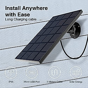 LuckSun Solar Panel for Outdoor Security Camera, Waterproof Solar Panel with 10ft Micro-USB Cable, 5V1A Continuously Power for Rechargeable Battery Camera, Adjustable Wall Mount (No Camera)
