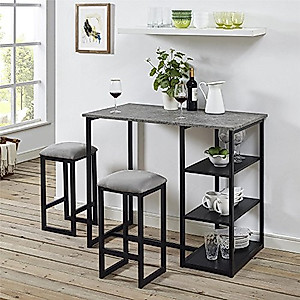 Dorel Living Farley 3-Piece Pub Set with Faux Concrete Top, Gray / Black