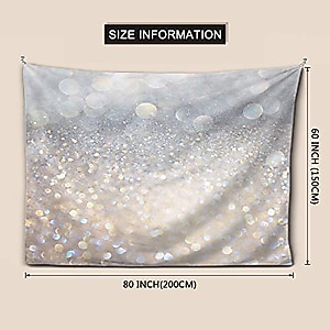 Axayaz Silver Glitter Wall Tapestry 80x60 Inch Diamond Sparkle Shine Stars Glamour Backdrop Hanging Polyester Home Decor for Bedroom Living Room Dorm