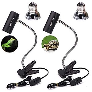 CALPALMY 25W Reptile UVA/UVB Lamp - with Lengthened Adjustable Feature | Adjustable Stand - for Bird Lizard Turtle Snake Aquarium Habitat Heat Lamps & Light Bulbs - 2-Pack