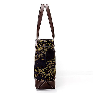 Sun and Moon Art Black Pattern Tote Bags Large Leather canvas Purses and Handbags for Women Top Handle Shoulder Satchel Hobo Bags
