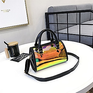 Holographic Transparent Crossbody Purse Iridescent Tote Bag Crossover Purse for Women (Black)