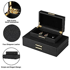 ZIKOUL Modern Decor Box Black Shagreen Leather Decorative boxes with lids for Home Decor Wooden Box With Hinged Lid