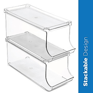 Set of 2 Stackable Refrigerator Organizer Bins Pop Soda Can Dispenser Beverage Holder for Fridge, Freezer, Kitchen, Countertops, Cabinets - Clear Plastic Canned Food Pantry Storage Rack Holds 9 Cans