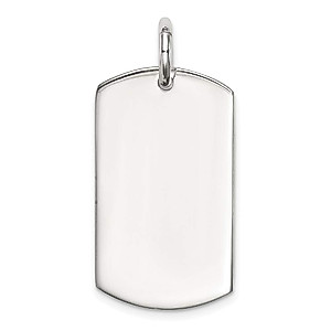 Solid 925 Sterling Silver Dog Tag Engravable Pendant Charm - 33mm x 16mm