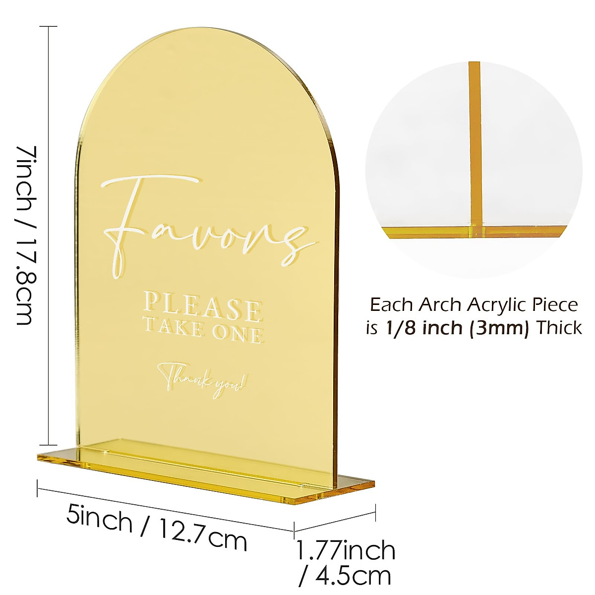 Acrylic Wedding Favors Sign with Stand- 5"x7" Gold Mirror Arch Acrylic Wedding Sign and Base,1/8" Thick | Modern Calligraphy White Letters Arch Acrylic Sign for Wedding Reception & Party