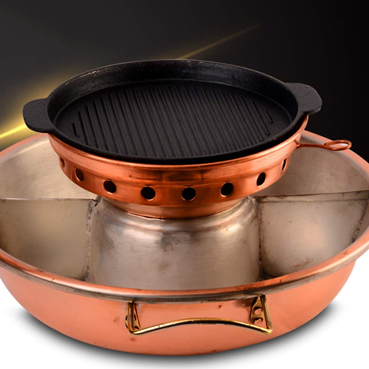 Chafing Dishes Large Pots For Cooking Gas Grilled One-piece Copper Hot Pot Kitchen Thickened Copper Charcoal Tableware Multifunctional Pot Gift (Color : B, Size : 32cm)
