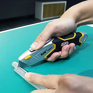 XW Auto Loading Utility Knife, 3-Position Retractable Box Cutter with 5 Pre-loaded Blades, Bonus 10 Blades Included