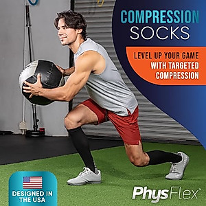 PhysFlex Compression Socks for Women and Men - Best Support for Running, Flying, Pregnancy - Graduated Compression Stockings (US, Alpha, Small, Black)