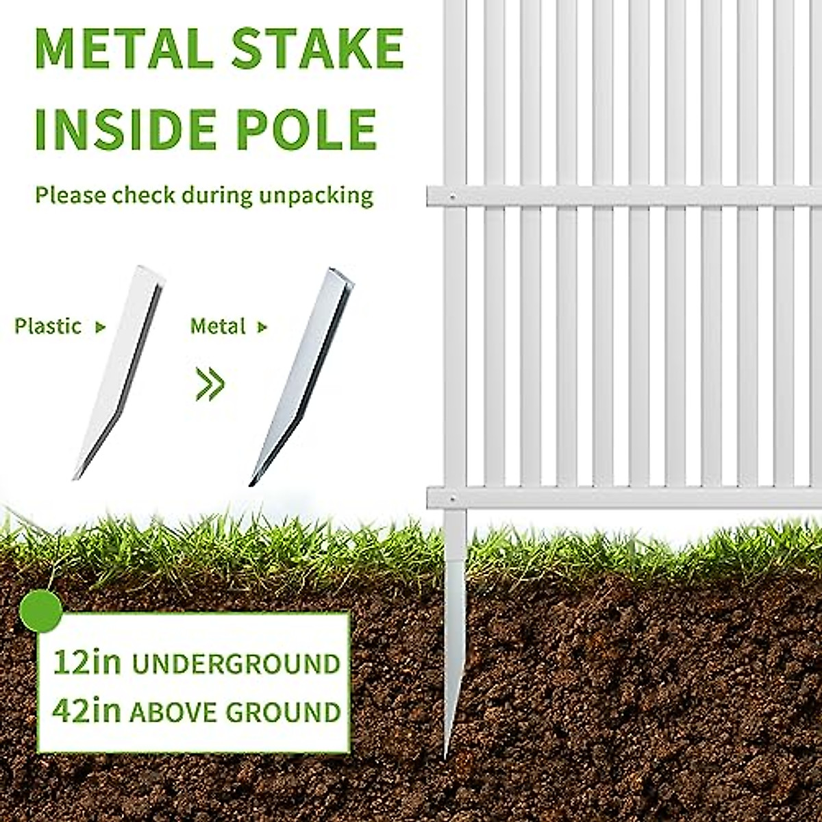 Beimo Privacy Fence Panels Screen Outside, Air Conditioner Fence Vinyl Plastic Outdoor Garbage Trash Can Enclosure, 2 White Panels, 36 "W x 42 "H with Metal Stake