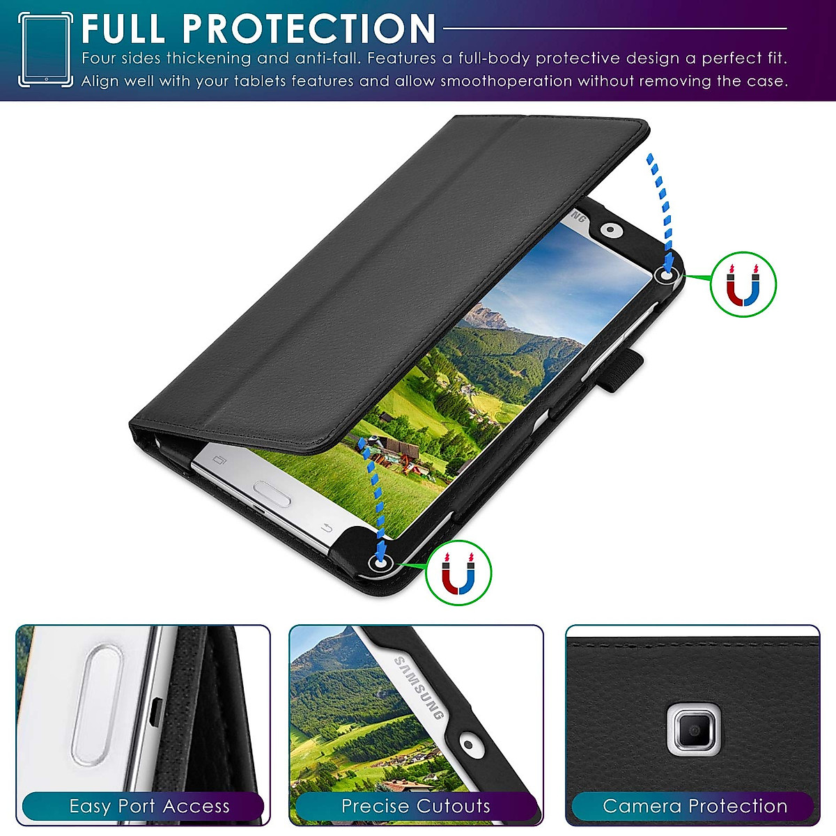 DETUOSI Slim Case for Samsung Galaxy Tab 4 7.0" 2014 (SM-T230/T231/T235), Ultra Thin Lightweight Folio Folding PU Leather Full-Body Protective Tablet Book Cover + Multi-Angle Stand + Magnetic Closure