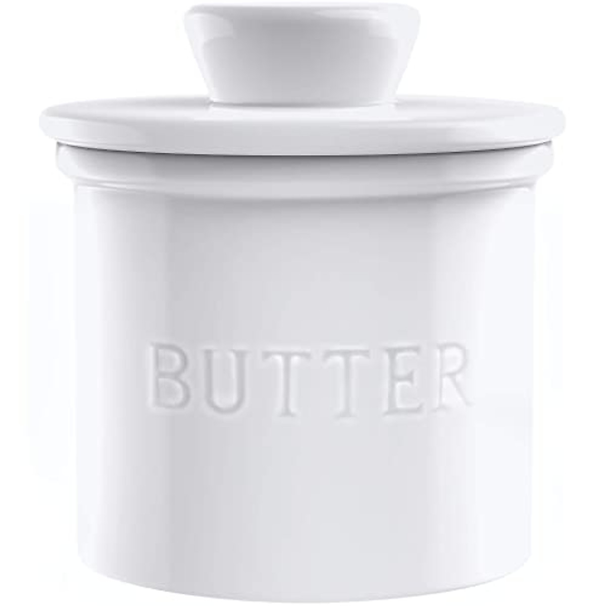 French Butter Crock for Counter With Water Line, On Demand Spreadable Butter, Ceramic Bell Style Butter Keeper to Leave On Counter, French Butter Dish with Lid, White