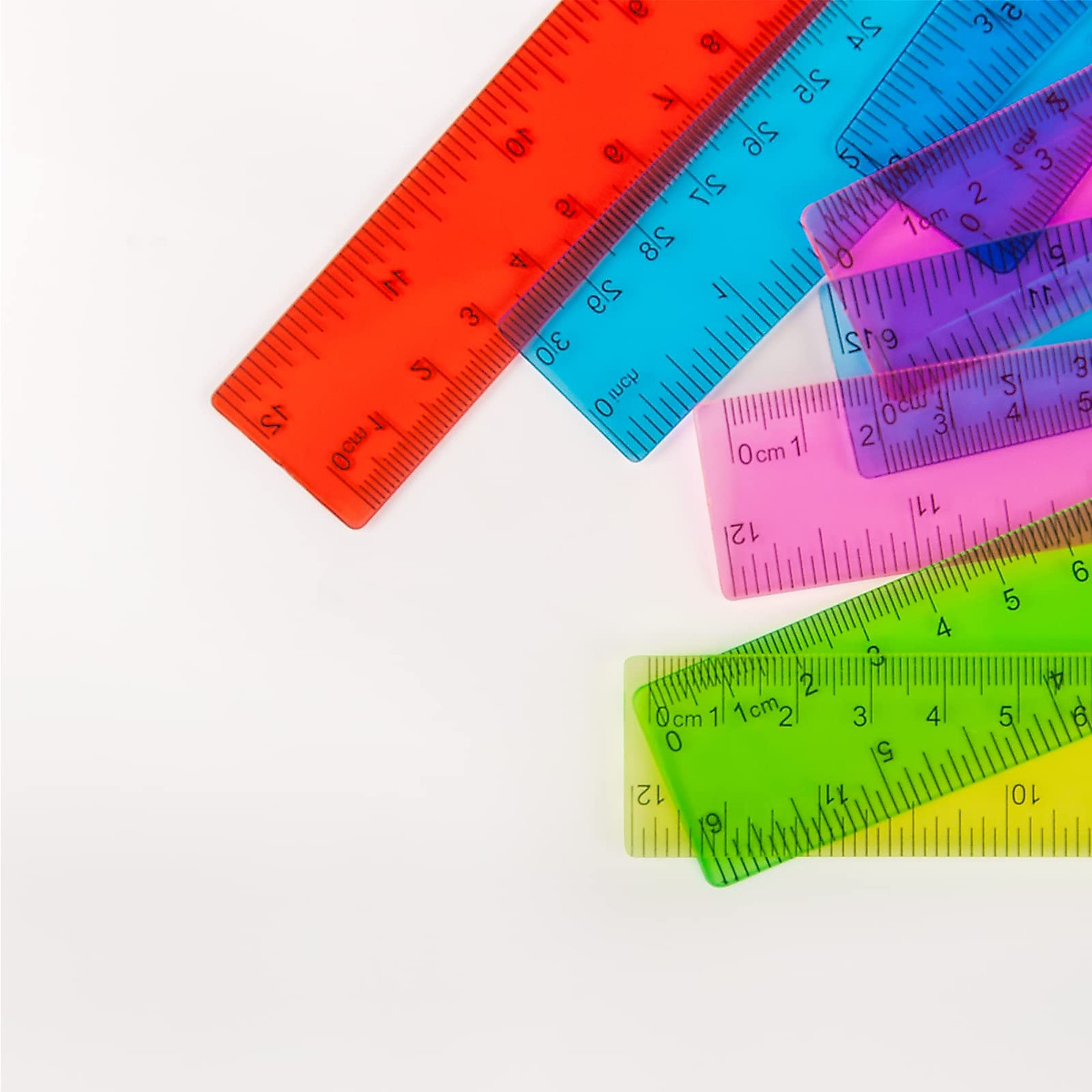 20 Pack Color Rulers, Plastic Rulers, Straight Ruler-Ruler with Inches, Centimeters and Millimeter Flexible Clear Plastic Kids Rulers Ruler for School,Home, Office,Assorted Colors (6 Inch+12 Inch)