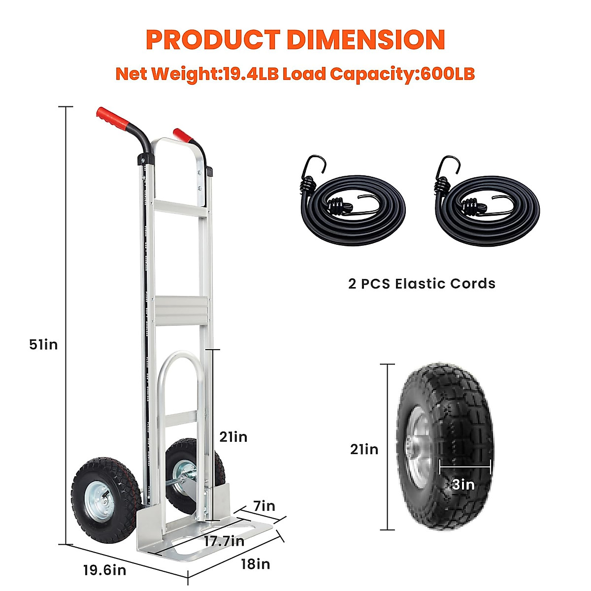 Oyoest Folding Hand Truck and Dolly,440 Lbs Capacity Portable Aluminum Luggage Cart with Telescoping Handle and Rubbers,Portable Dolly cart for Luggage/Personal/Travel/Mobile/Office Use.