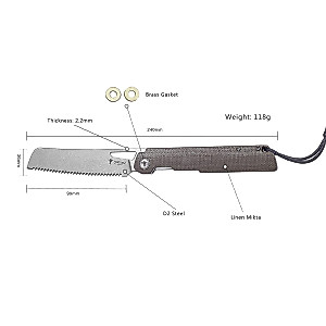 SHOOZIZ Folding Serrated Bread Knife - 3.8 Inch - XUN Series 119-D2 Steel - inen Mikta Handle - Japanese-style - Outdoor Camping - pocket knife