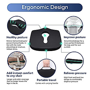 Cushionmint Desk Chair Cushion [Bigger] Office Seat Cushion, [Supportive] [Breathable] Cushion for Office Chair, Memory Foam Seat Cushions for Hip, Tailbone, Coccyx, Sciatica（180-280 lbs, Black）