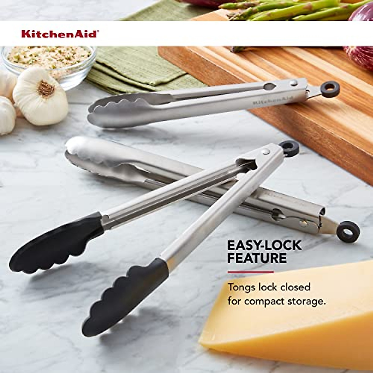 KitchenAid Universal Utility Serving and Silicone Tipped Stainless Steel Kitchen Tongs, Set of 3