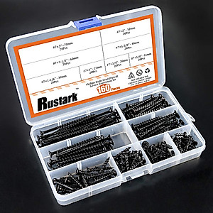 Rustark 160-Pcs #7 Coarse Thread Drywall Screw with Phillips Drive Black Oxide Finsh Bugle Head Wood Screws Assortment Kit Ideal for Drywall Sheetrock