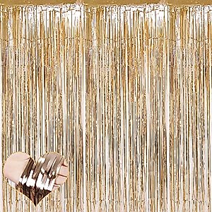 4 Pack Champagne Gold Fringe Curtain Backdrop, 3.2Ft x 9.8Ft Metallic Tinsel Foil Fringe Streamers Curtains Background for Photo Booth Birthday Baby Shower Party Wedding Graduation Decorations