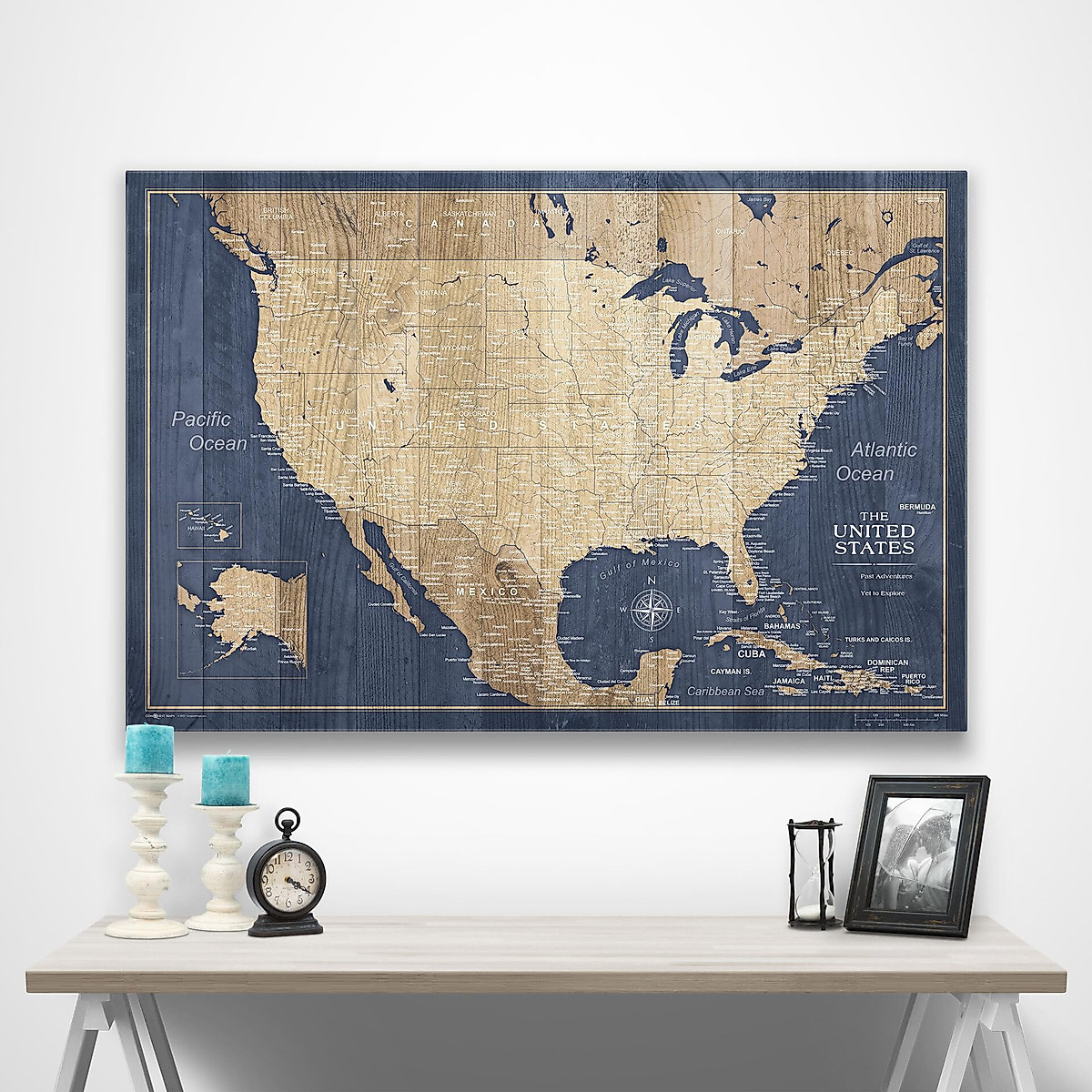 Conquest Maps Push Pin USA Map Board - with Push Pins to Mark USA Travel - Handmade in Ohio, USA - Design: Deep-Sea Drift (48" x 32")