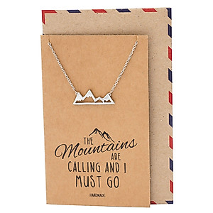 Quan Jewelry Mountain Pendant Necklace for Men and Women, Adventure and Outdoor Lovers, Mountains Jewelry Gift with Greeting Card