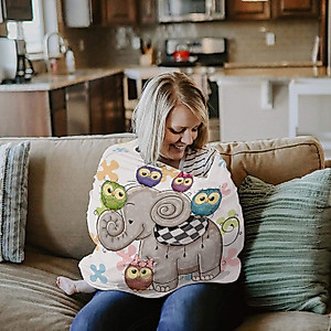 Breastfeeding Nursing Cover Multi Use for Baby Car Seat Elephant, Happy Owl Cute Elephant Patten Stretchy Breathable Scarf Shawl for Stroller High Chair/Shopping Cart Canopy