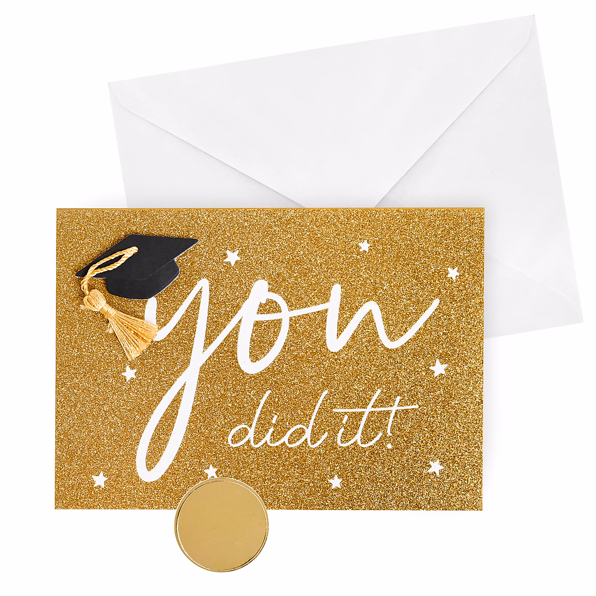 GIFTING GIGGLES Happy Graduation Card - Congratulations graduate card for College or High School - for him or her - Men or Women - Golden Sparkle card with 3D cap design