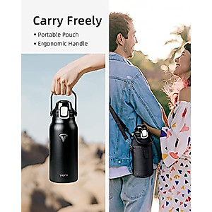 Topre 64 oz Insulated Water Bottle, Half Gallon Vacuum Double Walled Stainless Steel Large Metal Flask, Wide Mouth Jug with Handle Straw Auto Chug Lids,Keeps Cold & Hot for Sports Gym,Black