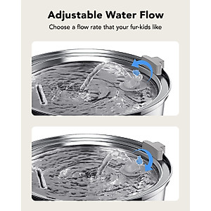 Cat Water Fountain Stainless Steel, HICC PULE 108oz/3.2L Automatic Pet Water Fountain, Dishwasher Safe Dog Water Dispenser with Adjustable Water Flow, Ultra-Quiet Pump, Multi-Filtration