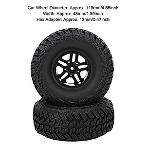 RC Car Wheel, Aluminium Alloy High Accuracy Wear Resistant Simulation Look RC Wheel Hubs Tire Convenient for 1/10 Remote Control Model(B Black)