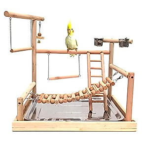 Mrli Pet Large Parrots Playstand Bird Playground Wood Perch Gym Stand Playpen Bird Ladders Exercise Playgym with Feeder Cups for Electus Cockatoo Parakeet Conure Cockatiel Exercise Toy
