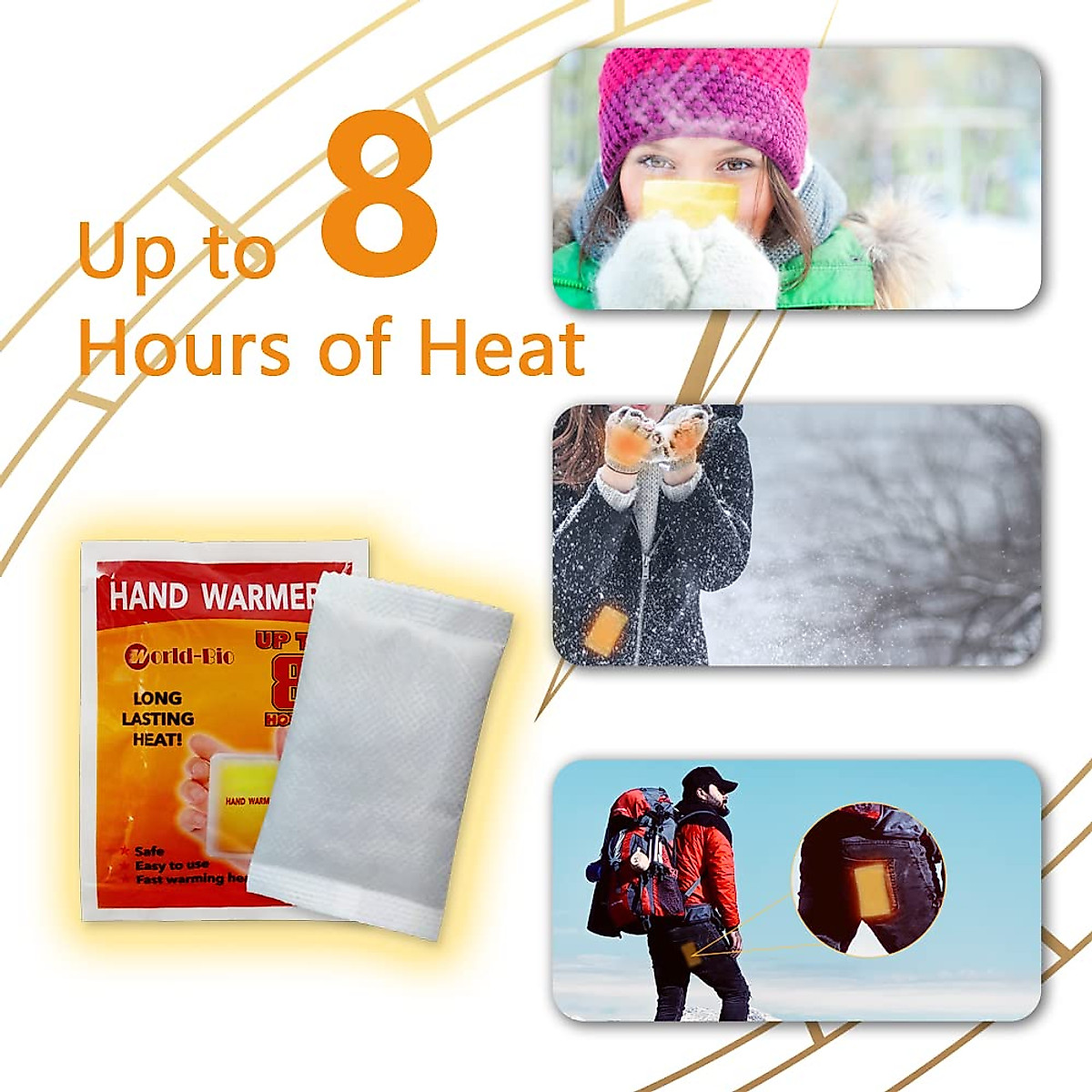 Hand Warmers Disposable, Instant for Skiing, Winter Hunting - Hot Pocket Warmer 20 Individual Count Long Lasting Safe Natural Odorless Air Activated Up to 8 Hours of Heat, white